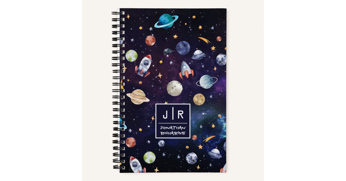 Outer Space Rocket Galaxy Planets Personalized Notebook | Zazzle