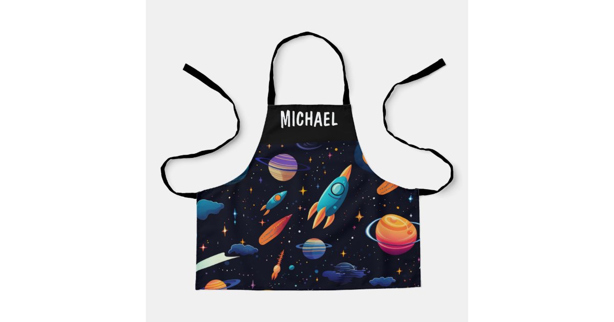Outer Space Rocket Personalized Kids Apron | Zazzle