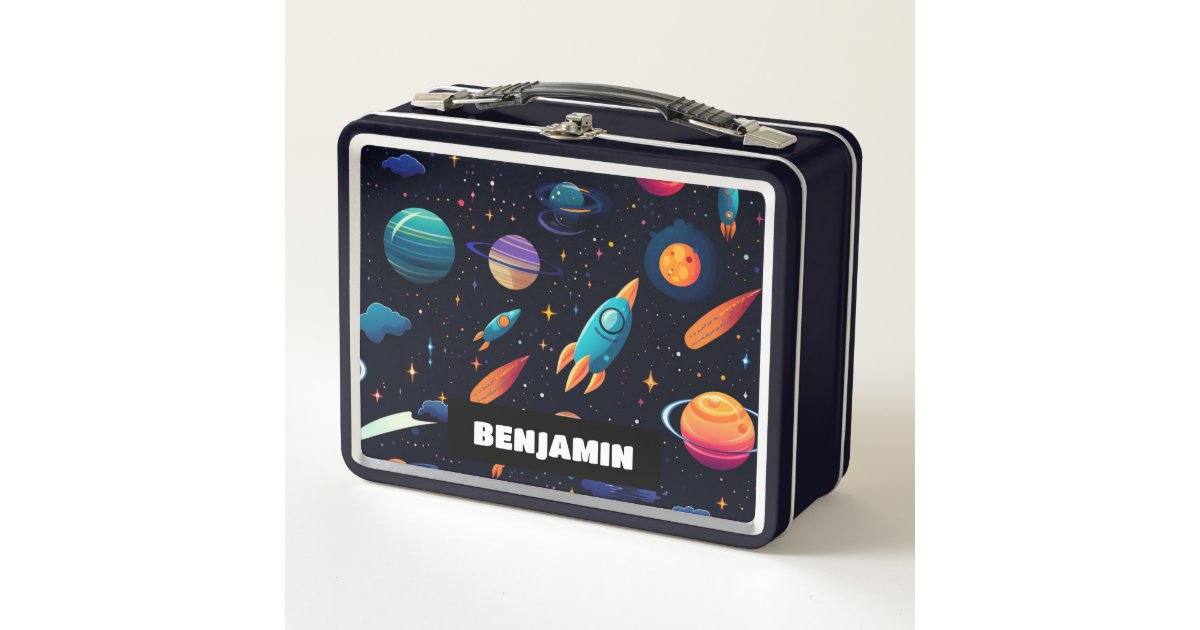 Outer Space Rocket Personalized Kids Lunch Box | Zazzle