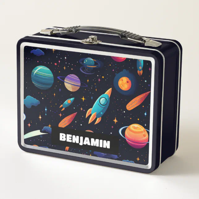 Outer Space Rocket Personalized Kids Lunch Box | Zazzle