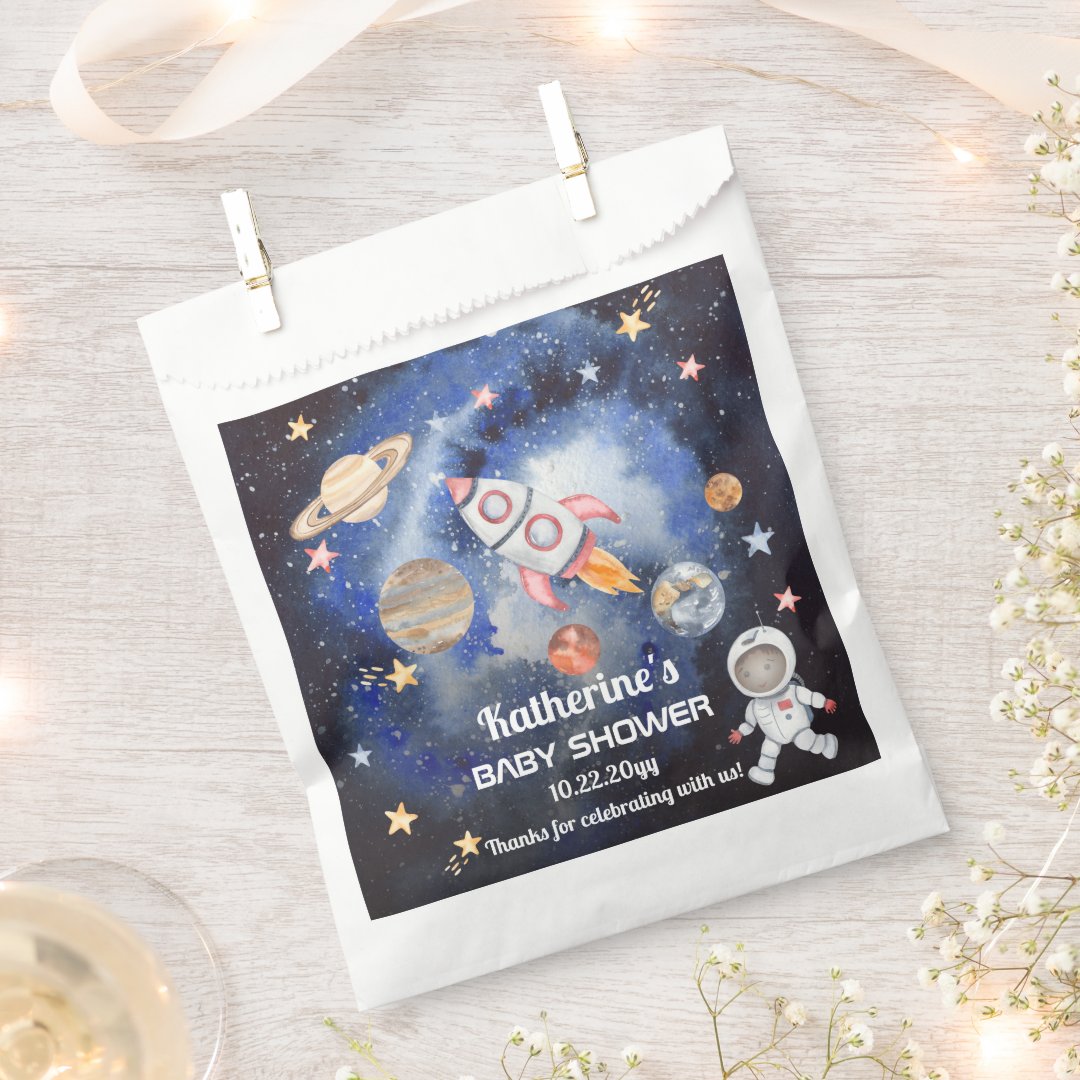 Outer Space Rocket Planets Boy Baby Shower Favor Bag | Zazzle