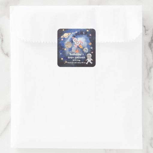 Outer Space Rocket Planets Boy Baby Shower Square Sticker | Zazzle