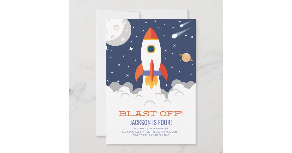 Outer Space Rocket Ship Birthday Invitation | Zazzle