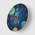 Outer Space Rocket Ship Round Clock | Zazzle