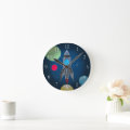 Outer Space Rocket Ship Round Clock | Zazzle