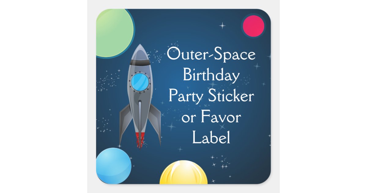 Outer Space Rocket Ship Square Sticker | Zazzle
