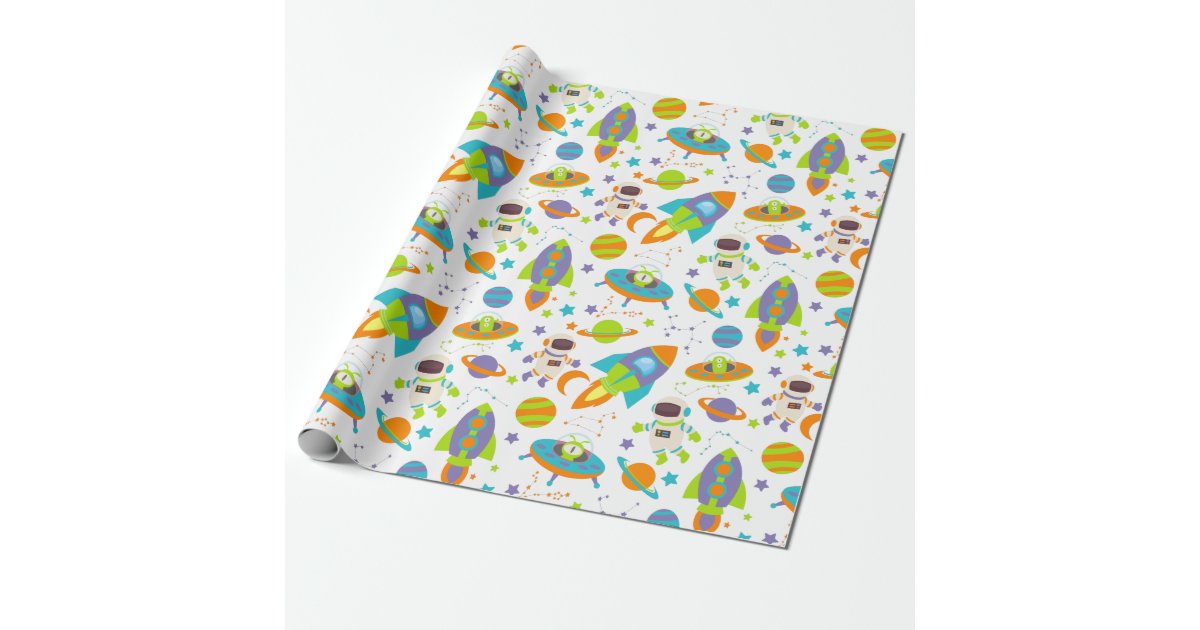 Outer Space Rockets and Astronaut Wrapping Paper | Zazzle