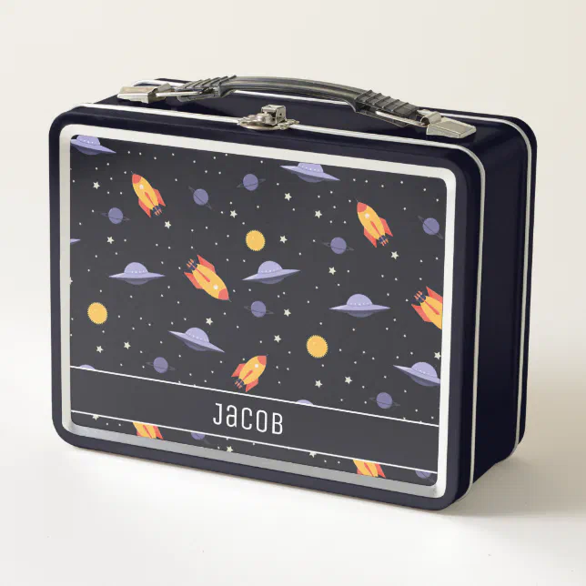 Outer Space Rockets and Spaceships Metal Lunch Box | Zazzle