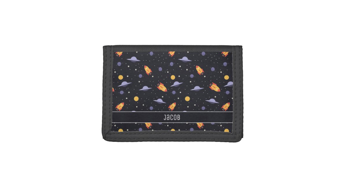 Outer Space Rockets and Spaceships Trifold Wallet | Zazzle