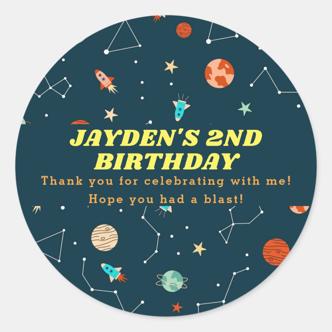 Outer Space Rockets Planets Birthday Thank You Classic Round Sticker ...