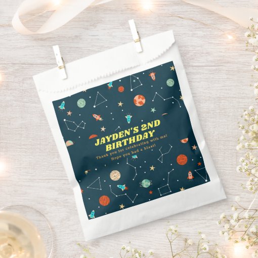 Outer Space Rockets Planets Birthday Thank You Favor Bag | Zazzle