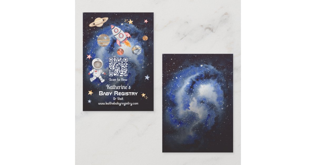 Outer Space Rockets Planets QR Code Baby Registry Enclosure Card | Zazzle