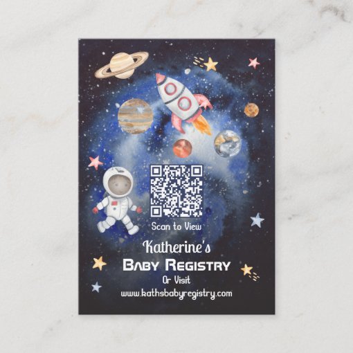 Outer Space Rockets Planets QR Code Baby Registry Enclosure Card | Zazzle