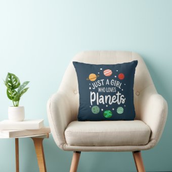 Outer Space Science Girl Who Loves Planets Throw Pillow | Zazzle