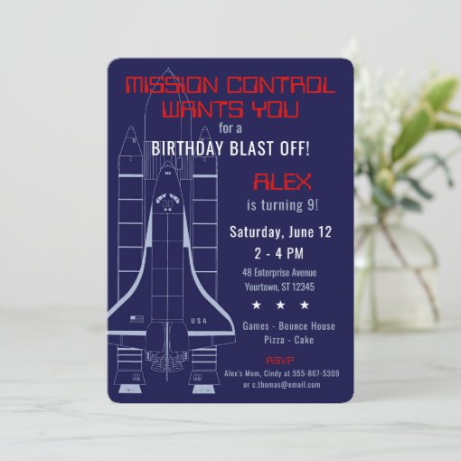 Outer Space Shuttle / Astronaut Birthday Invitation | Zazzle