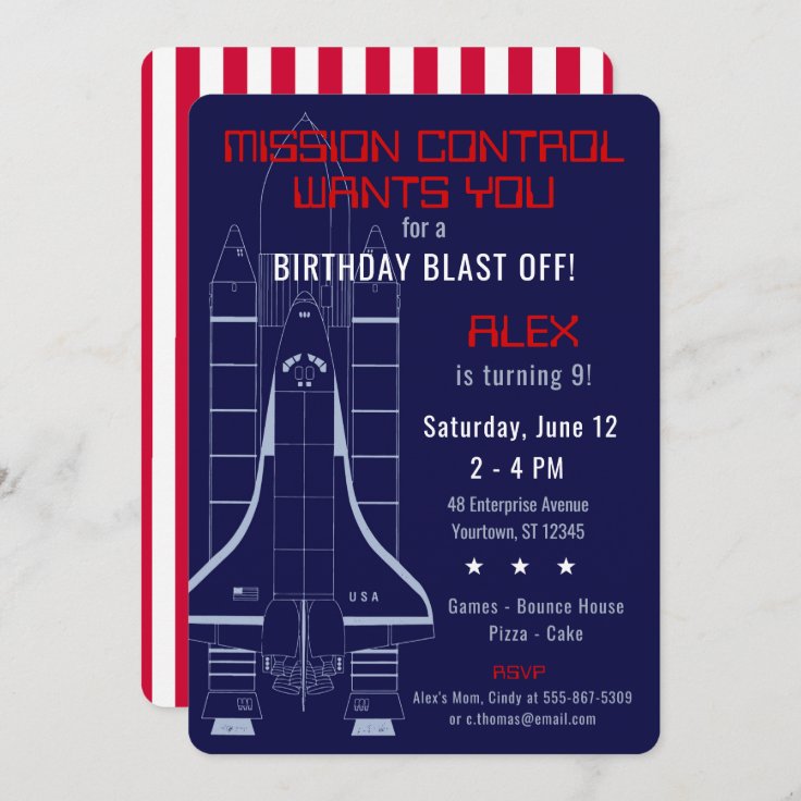 Outer Space Shuttle / Astronaut Birthday Invitation | Zazzle