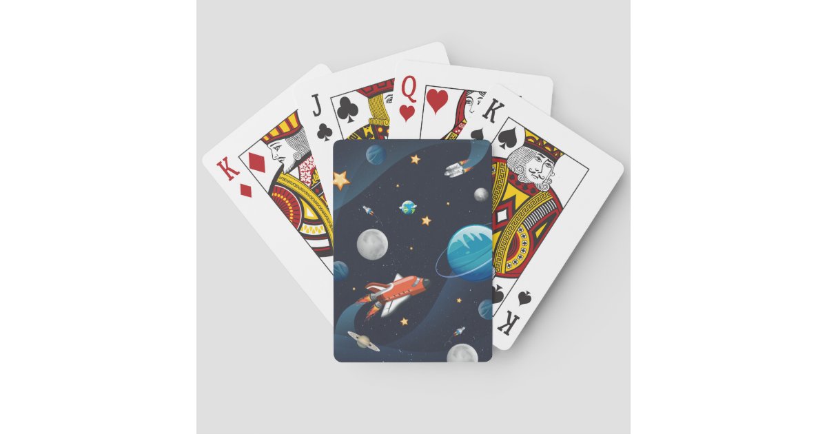 Outer Space Shuttle Travel Moon Stars Poker Cards | Zazzle