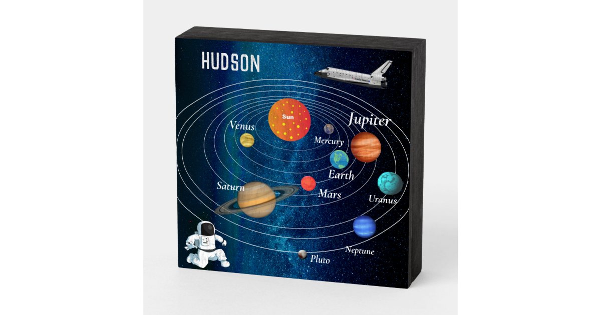 Outer Space Solar System Astronaut Spaceship Pluto Wooden Box Sign | Zazzle