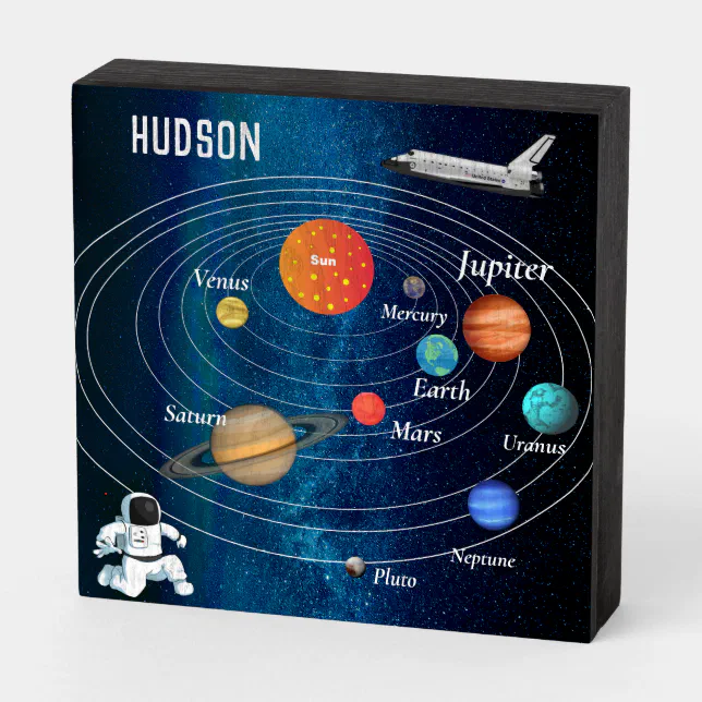 Outer Space Solar System Astronaut Spaceship Pluto Wooden Box Sign | Zazzle