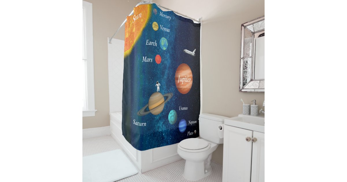 Outer Space Solar System Astronaut Spaceship Shower Curtain | Zazzle