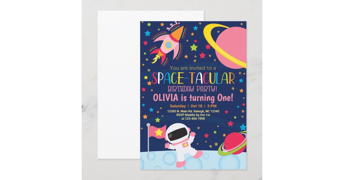 Outer space spacetacular girl birthday invitation. invitation | Zazzle