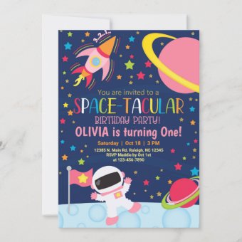 Outer space spacetacular girl birthday invitation. invitation | Zazzle