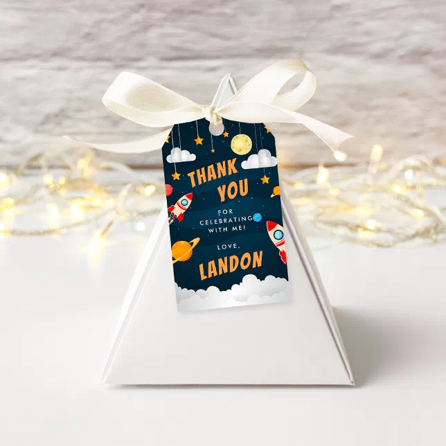 Outer Space Theme Kids Birthday Favor Tags | Zazzle