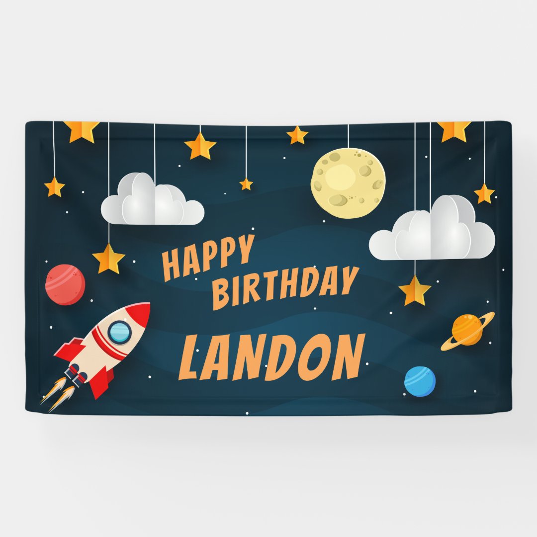 Outer Space Theme Personalized Birthday Party Banner | Zazzle