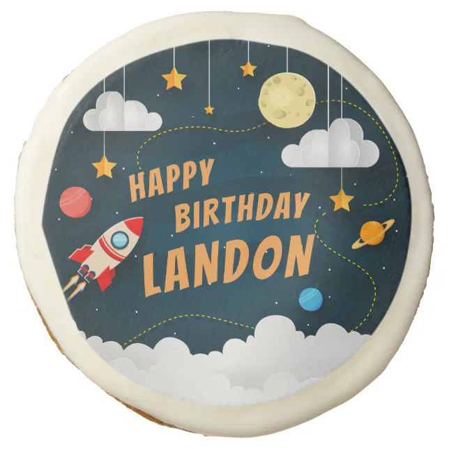 Outer Space Theme Personalized Birthday Party Sugar Cookie | Zazzle