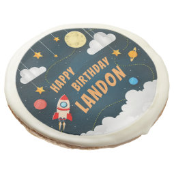 Outer Space Theme Personalized Birthday Party Sugar Cookie | Zazzle