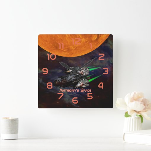 Outer Space themed Kids Room personalized Square Wall Clock | Zazzle