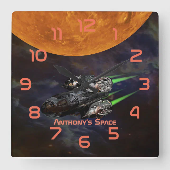 Outer Space themed Kids Room personalized Square Wall Clock | Zazzle