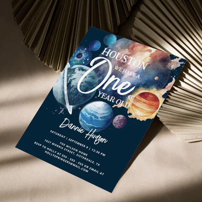 Outer Space Watercolor Galaxy 1st Birthday Invitation | Zazzle