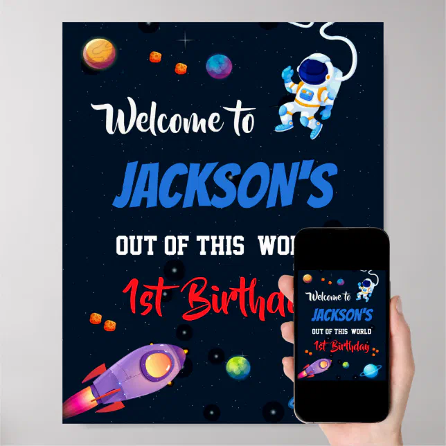 Outer space welcome party sign Astronaut poster | Zazzle