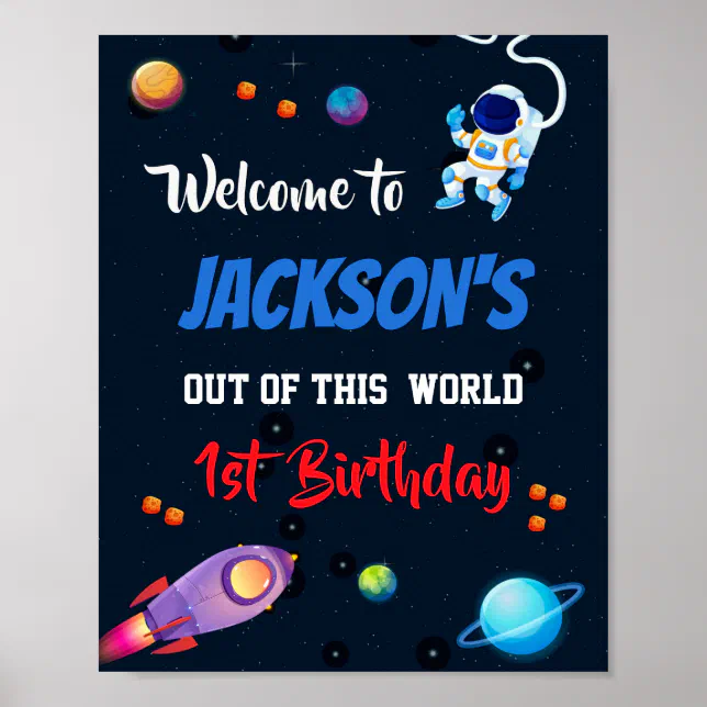 Outer space welcome party sign Astronaut poster | Zazzle