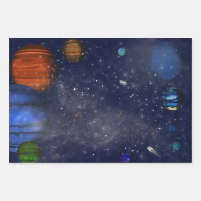 Outer Space with planets and galaxies Wrapping Paper Sheets | Zazzle