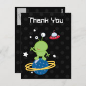 Outerspace alien boy's thank you postcard | Zazzle