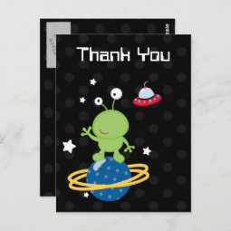 Outerspace alien boy's thank you postcard | Zazzle