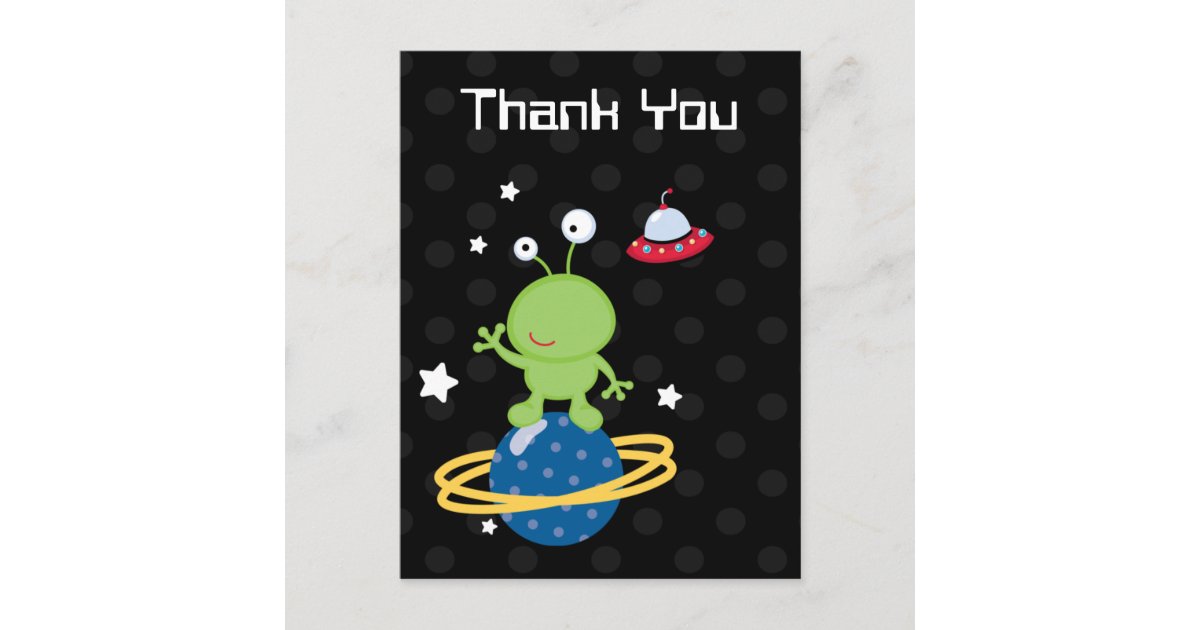 Outerspace alien boy's thank you postcard | Zazzle