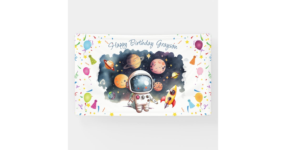 Outerspace Astronaut Planets Happy Birthday Banner | Zazzle