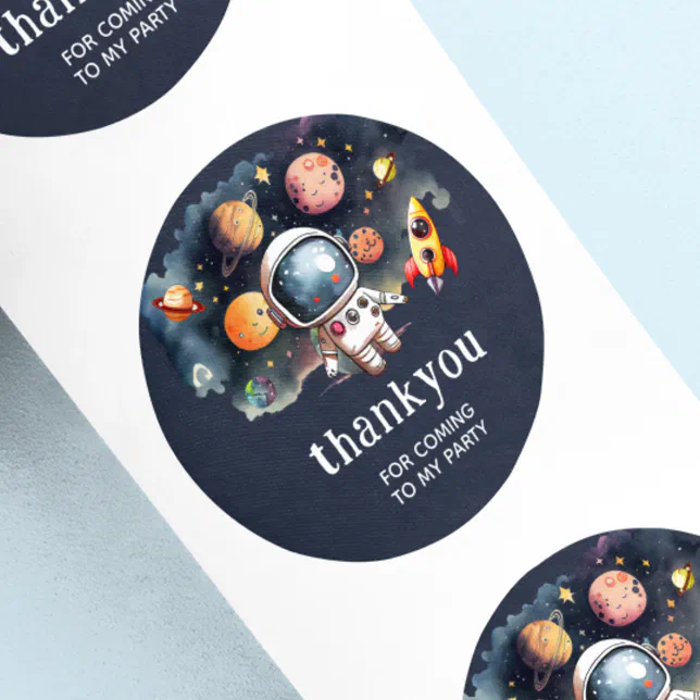 Outerspace Planets Blue Thank You Sticker | Zazzle