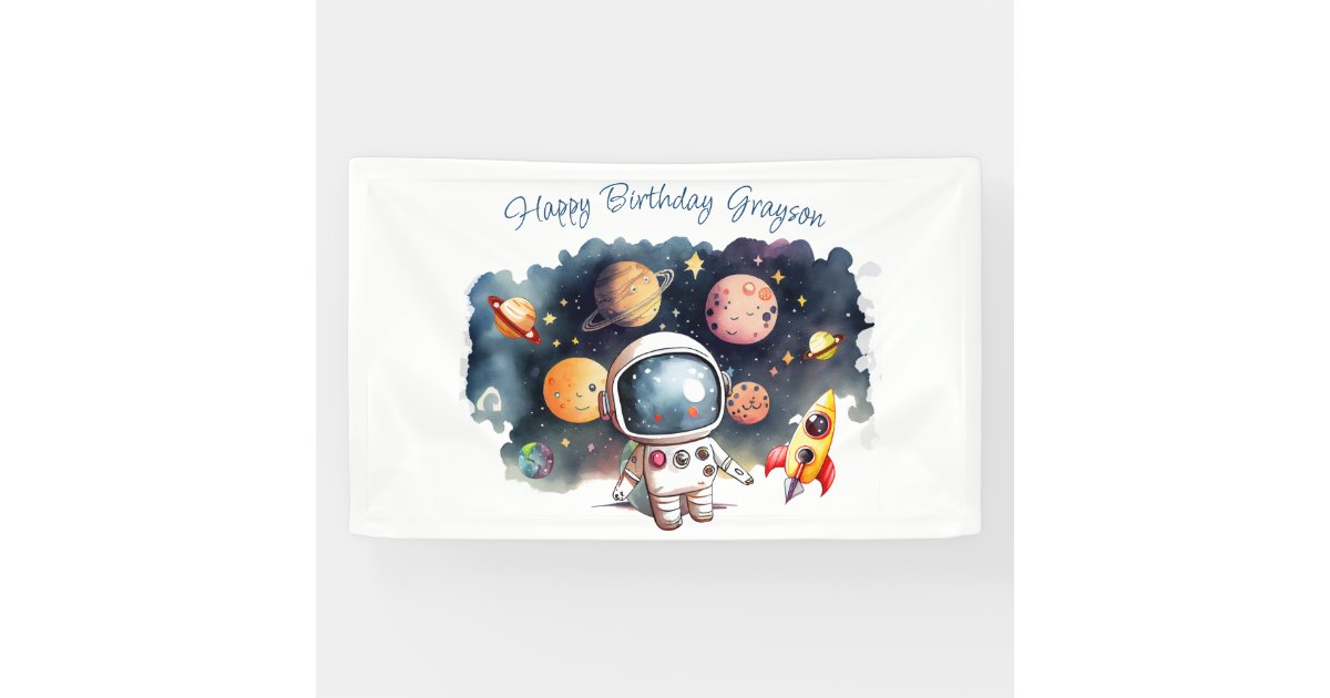 Outerspace Planets Boy Birthday Banner | Zazzle