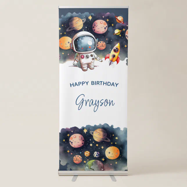 Outerspace Planets Happy Birthday Retractable Banner | Zazzle