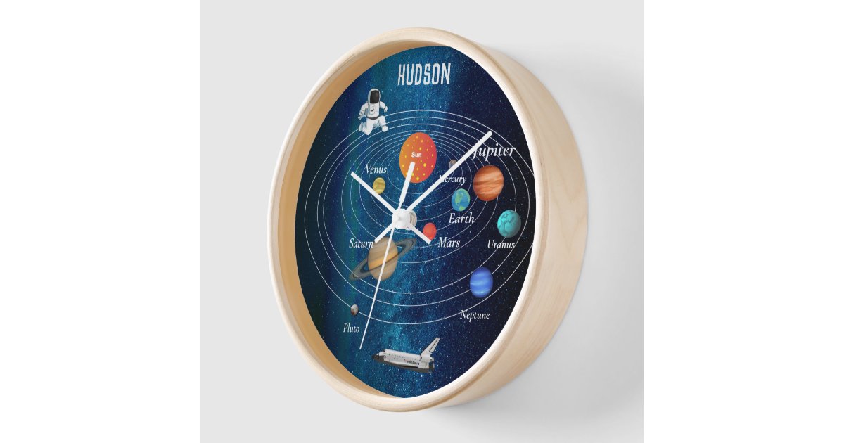 Outerspace Solar System Astronaut Spaceship Pluto Clock | Zazzle