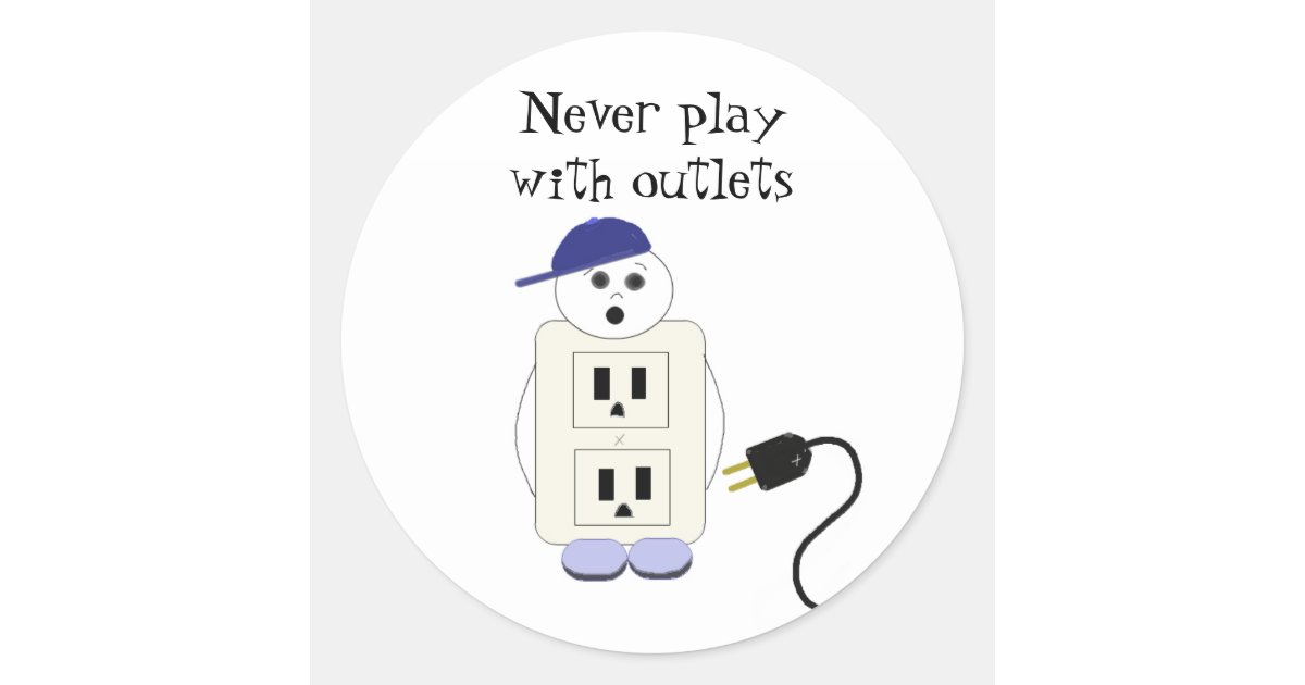Outlet Receptacle Safety Warning Classic Round Sticker | Zazzle