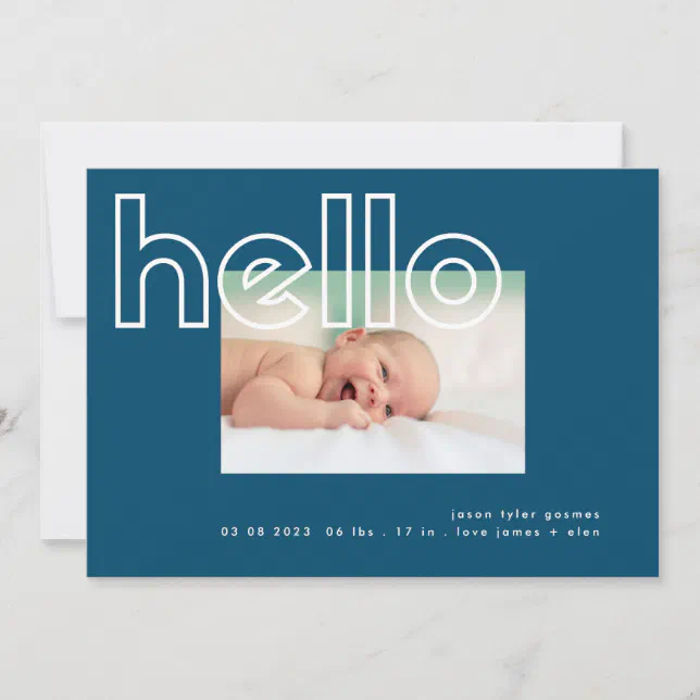 outline bold hello navy blue white modern simple announcement | Zazzle