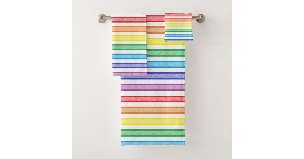 Outlined Stripes Rainbow Bath Towel Set | Zazzle