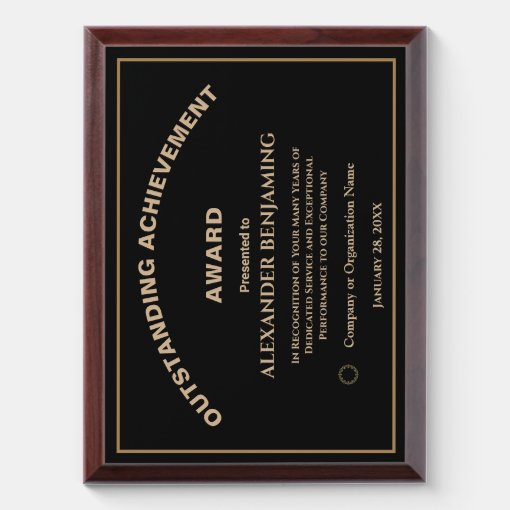 Outstanding Achievement Business Recognition Gold Award Plaque | Zazzle