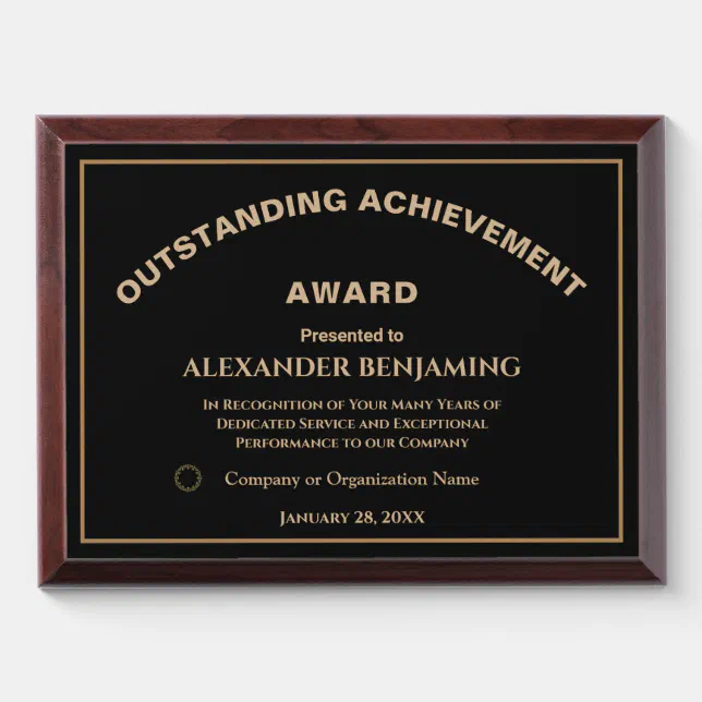 Outstanding Achievement Business Recognition Gold Award Plaque | Zazzle