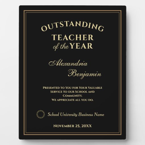 Outstanding Teacher of the Year Gold Award Plaque | Zazzle